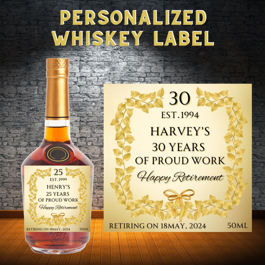 Personalized Whiskey Bottle Label, Retirement Whiskey Label, Retirement ...