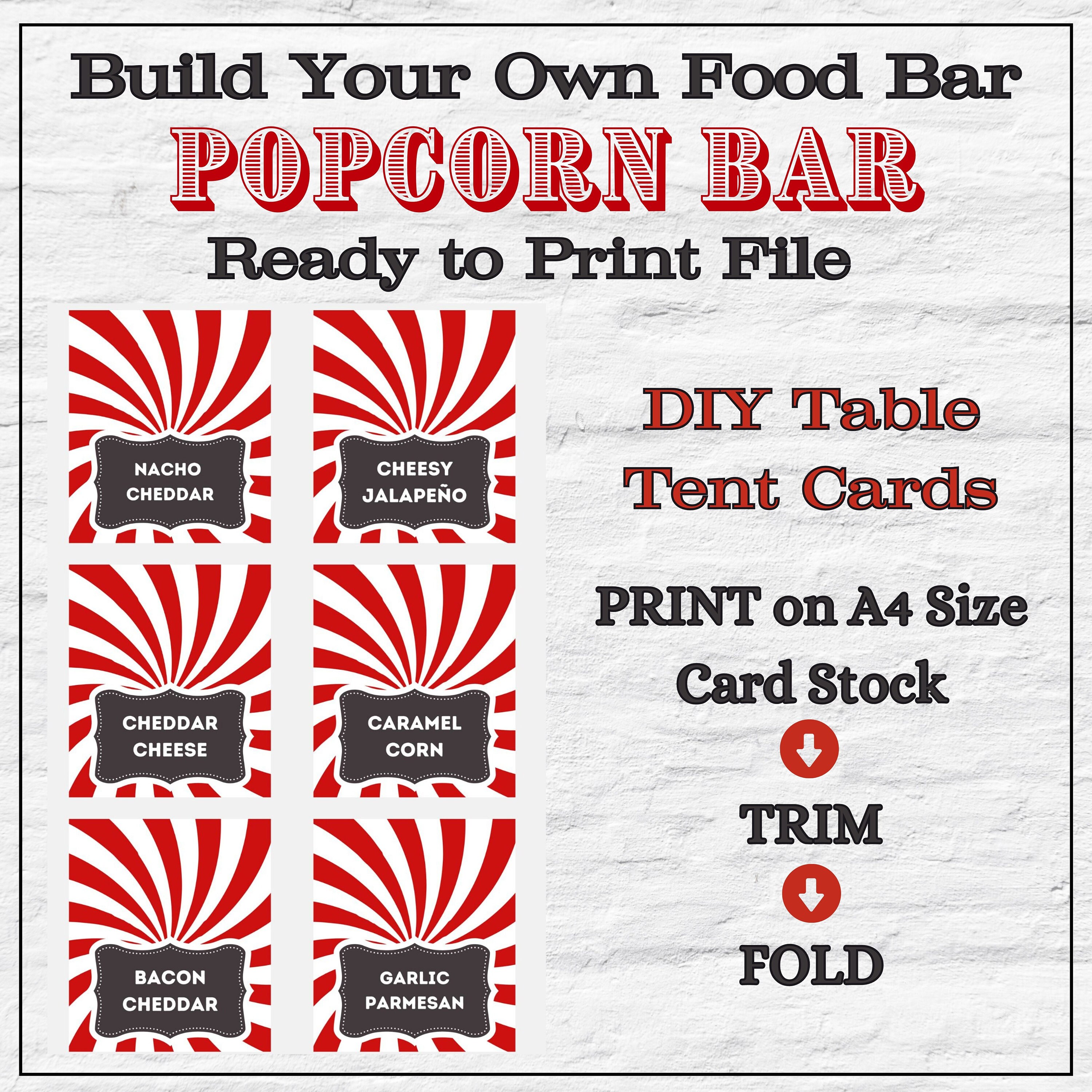 Build Your Own POPCORN Bar Food Tent Cards, Buffet Signs, Food Label ...