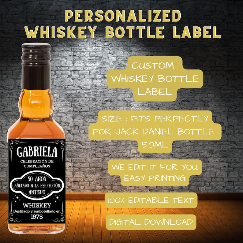 Printable Custom Mini Whiskey Bottle 50ML Label, Spanish Birthday ...