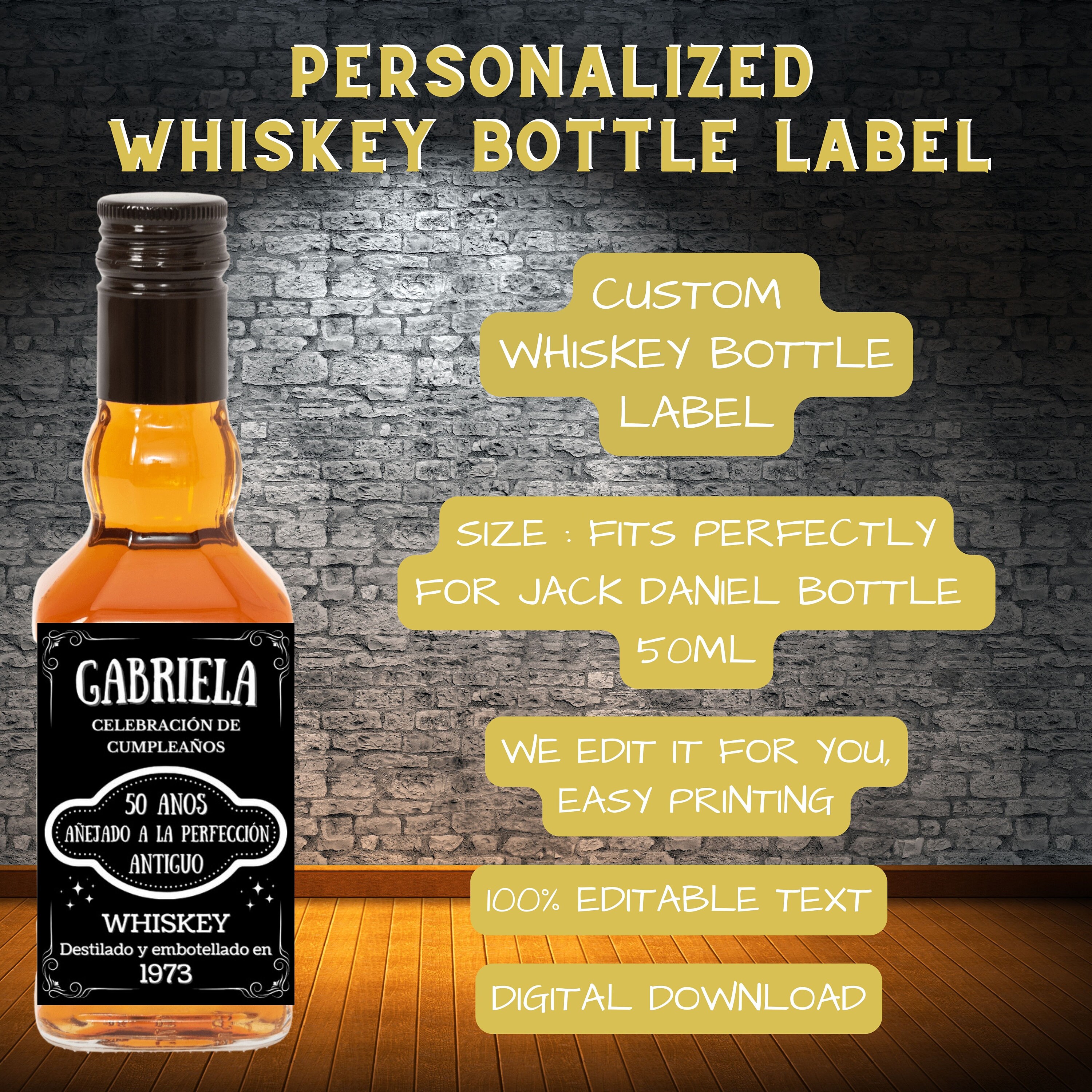 Printable Custom Mini Whiskey Bottle 50ML Label, Spanish Birthday ...