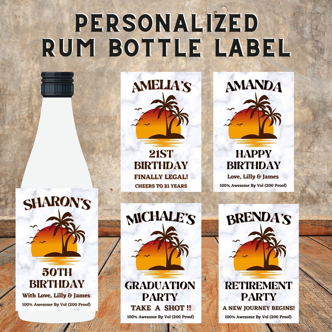 Personalized Rum Bottle Label, Custom 50ML, 750ML & 1L Label, Birthday ...