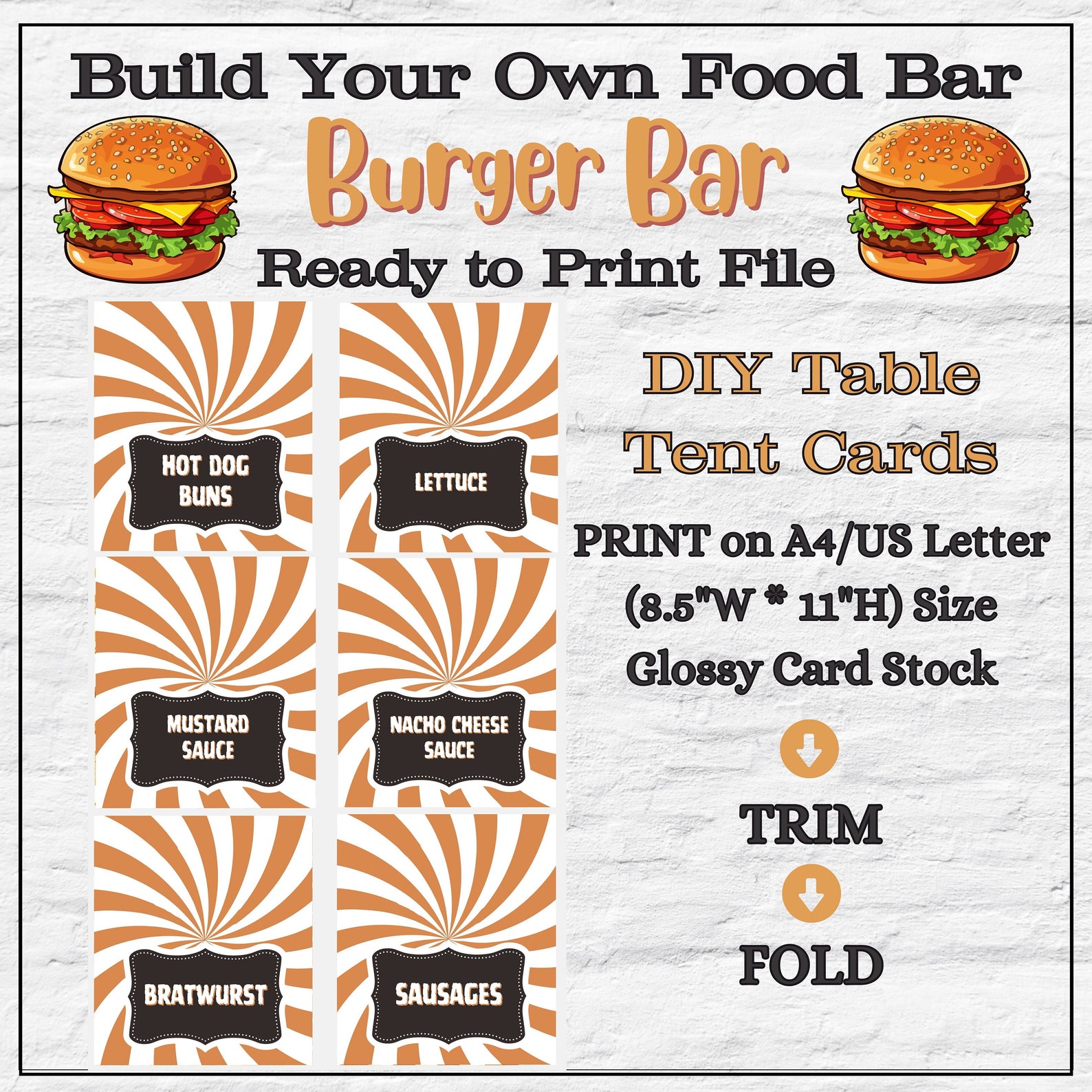 Build Your Own Burger Food Bar Buffet Sign Buffet Cards Personalized ...