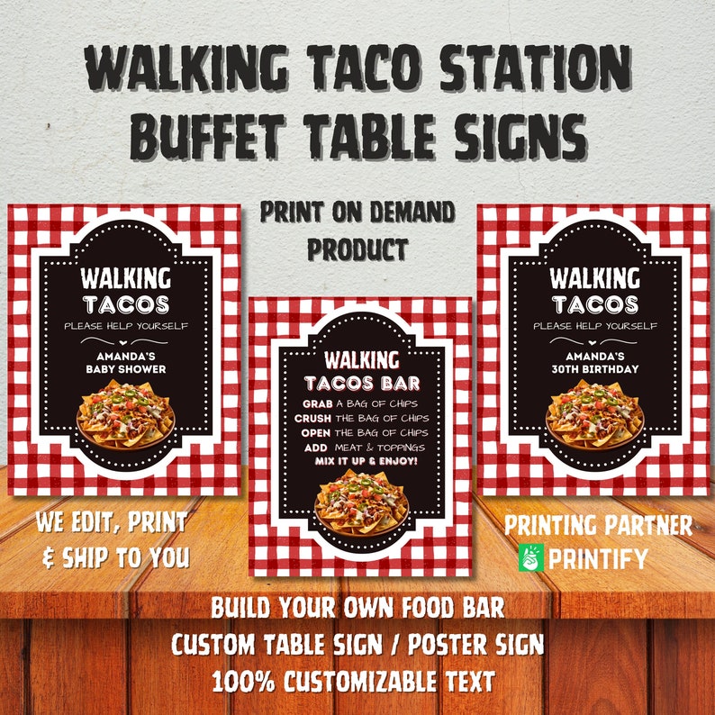 Build Your Own Walking Taco Bar Sign, Food Bar Poster, Buffet Table ...