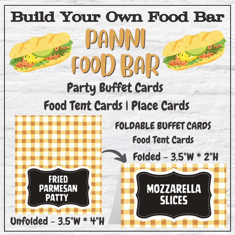 Build Your Own PANINI Food Bar Buffet Sign Buffet Cards Personalized ...