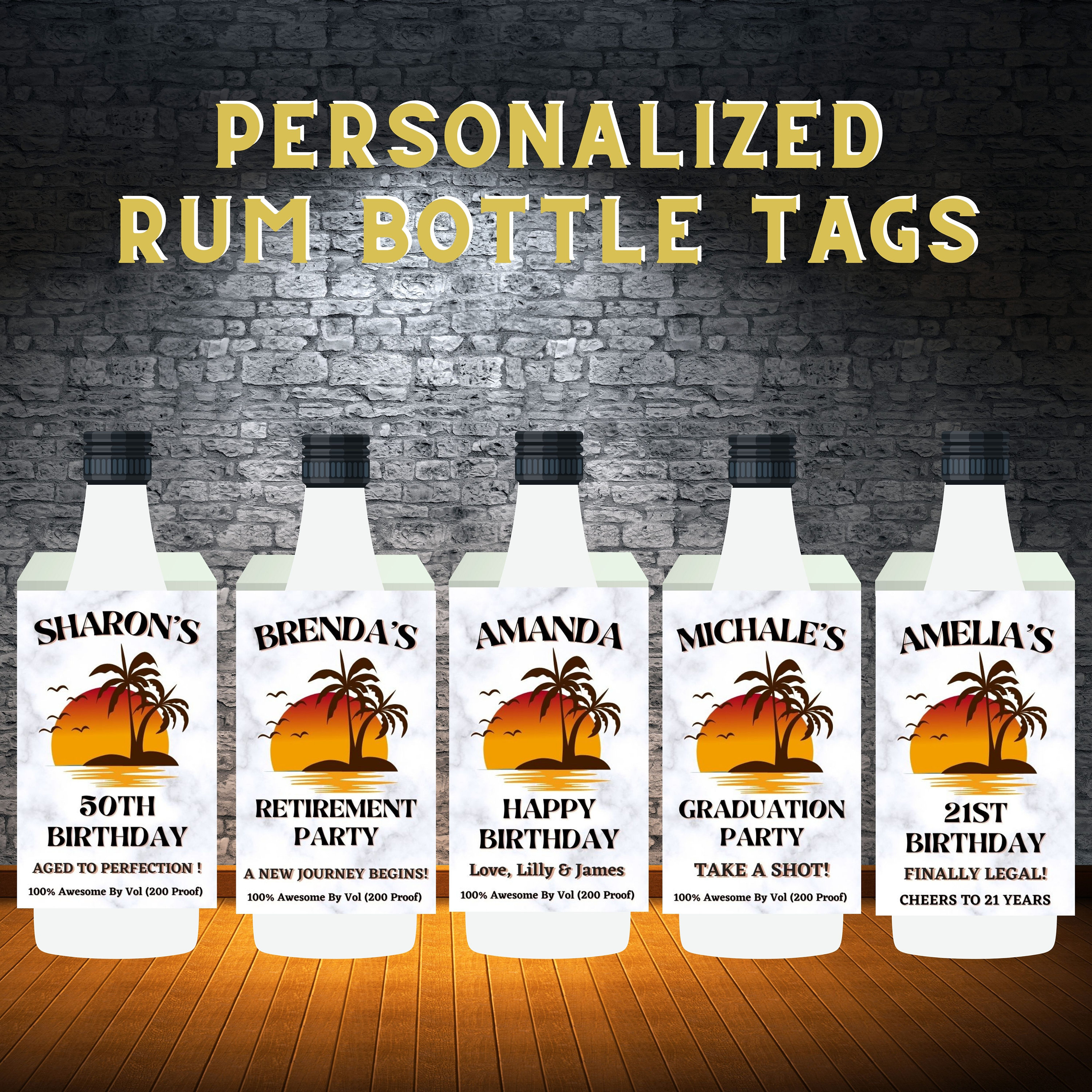 Printable Custom MINI Coconut Rum Bottle Hang TAGS, Fits Mini Rum ...