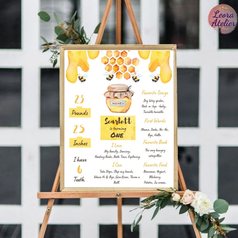 First Bee-day Party Printable Milestone Board Template Happy - Etsy