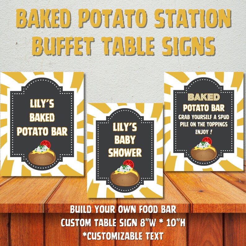 Baked Potato Bar Table Sign Template, Personalized to Any Name, Baked ...