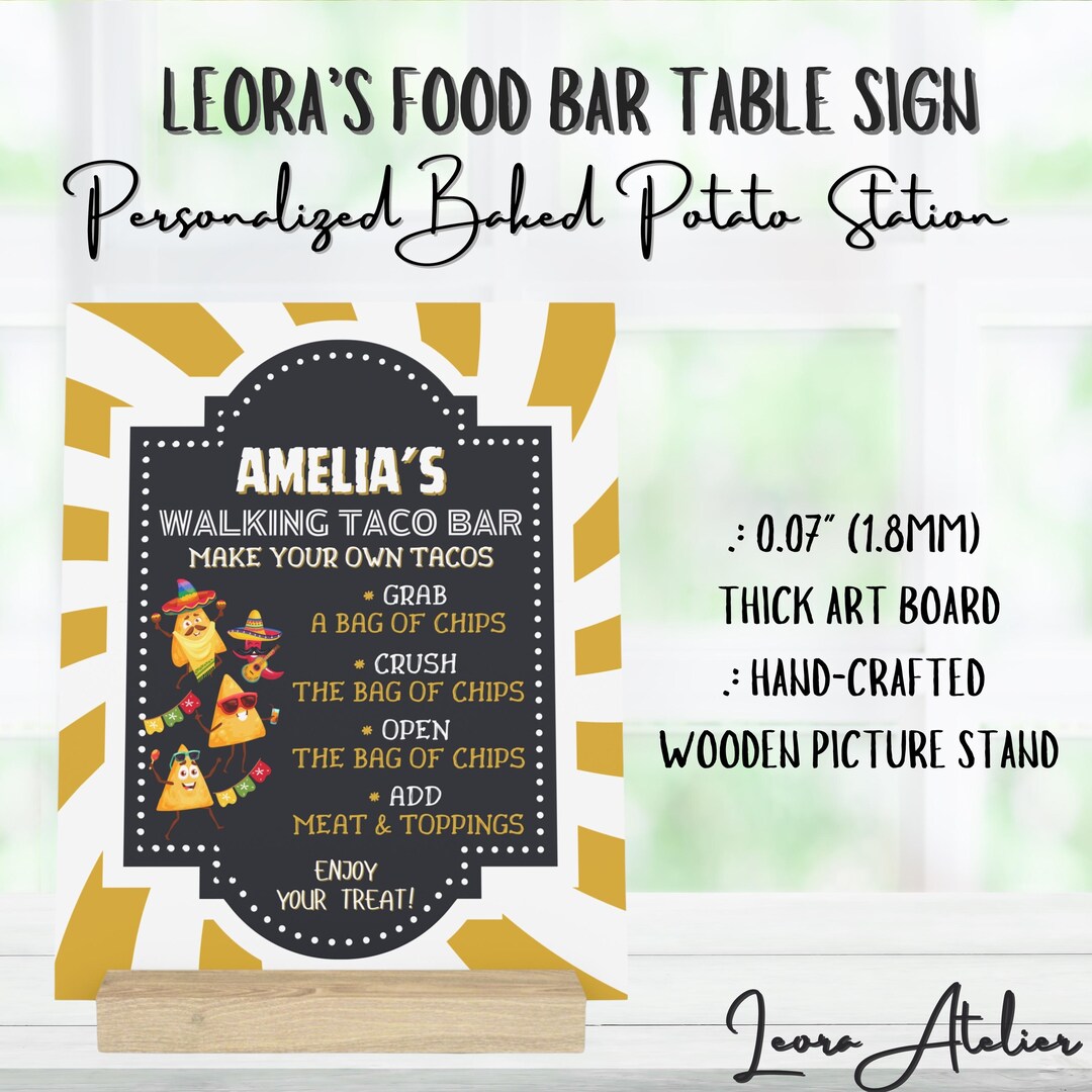 Walking Taco Buffet Table Sign Board + Wooden Stand, Custom Nacho Bar ...