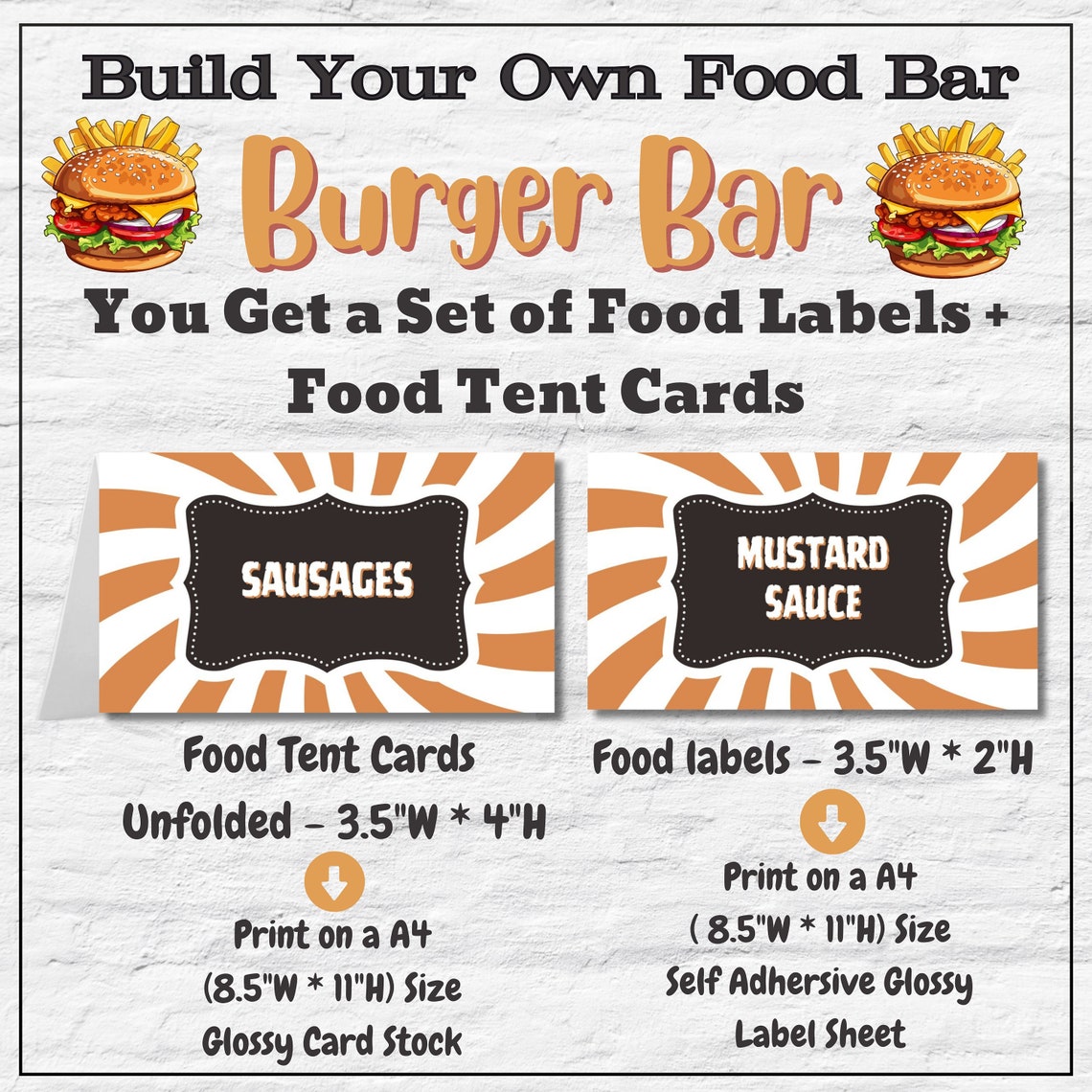 Build Your Own Burger Food Bar Buffet Sign Buffet Cards Personalized ...
