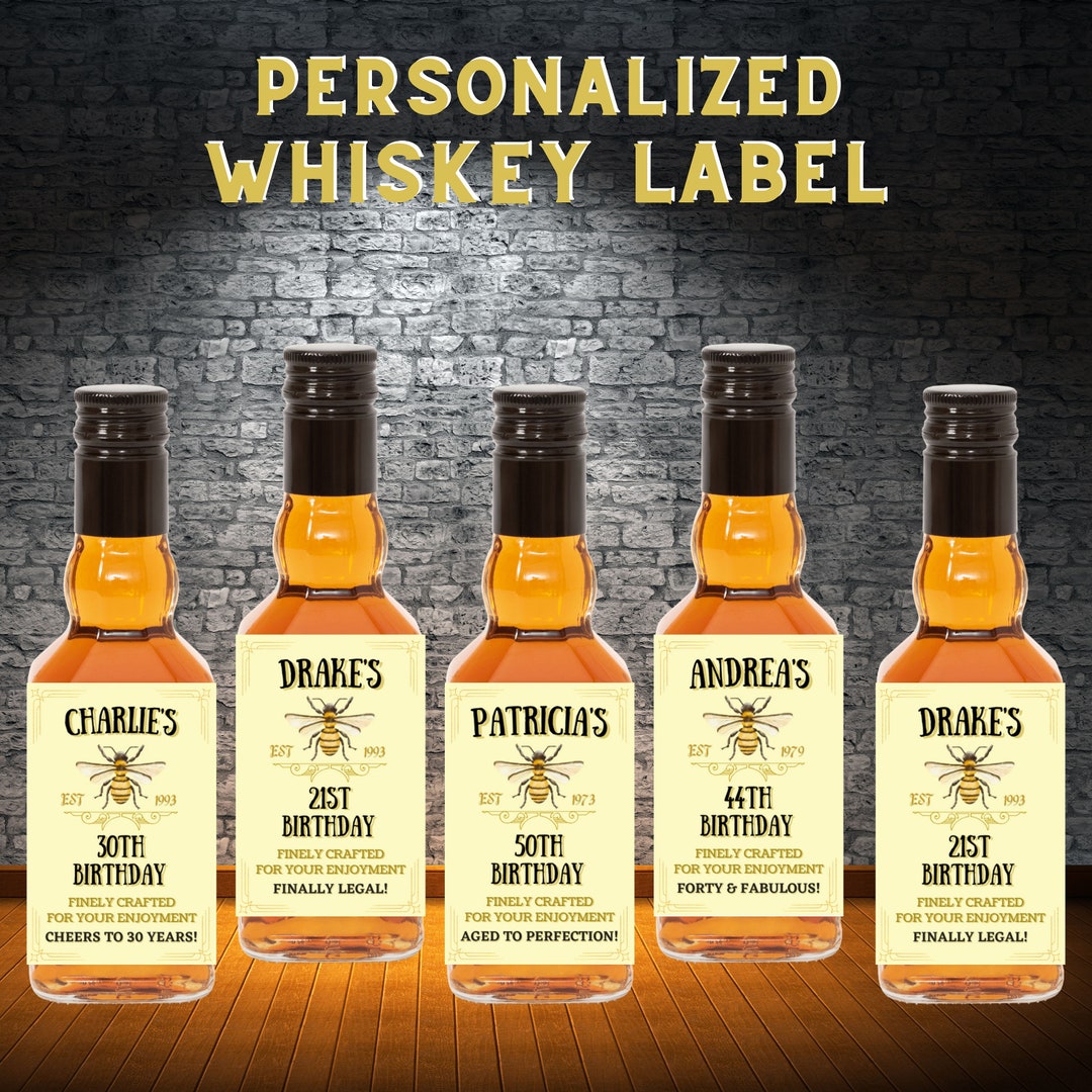 Printable Personalized Mini Whiskey Bottle Label | 50ML | Birthday Gift ...