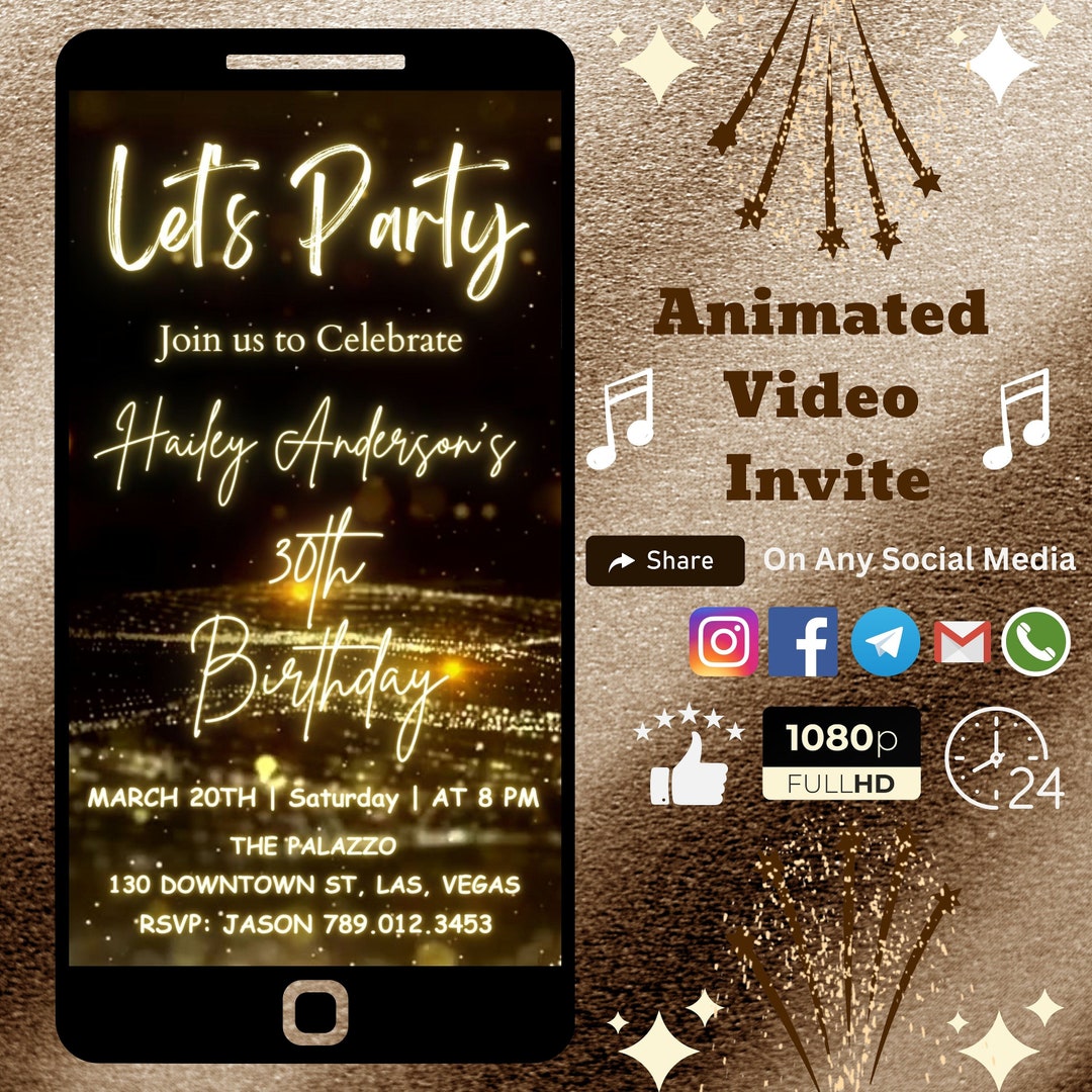 Let’s Party Animated Birthday Dinner Video Invitation, Mobile Instagram ...