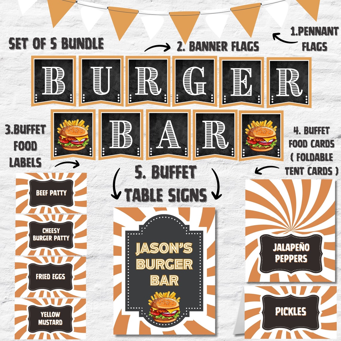Build Your Own Burger Food Bar Buffet Sign Buffet Cards Personalized ...