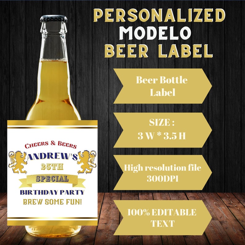 Printable Personalized BEER Bottle Label, 100% Editable Text, Any Name & Age, Custom Birthday ...