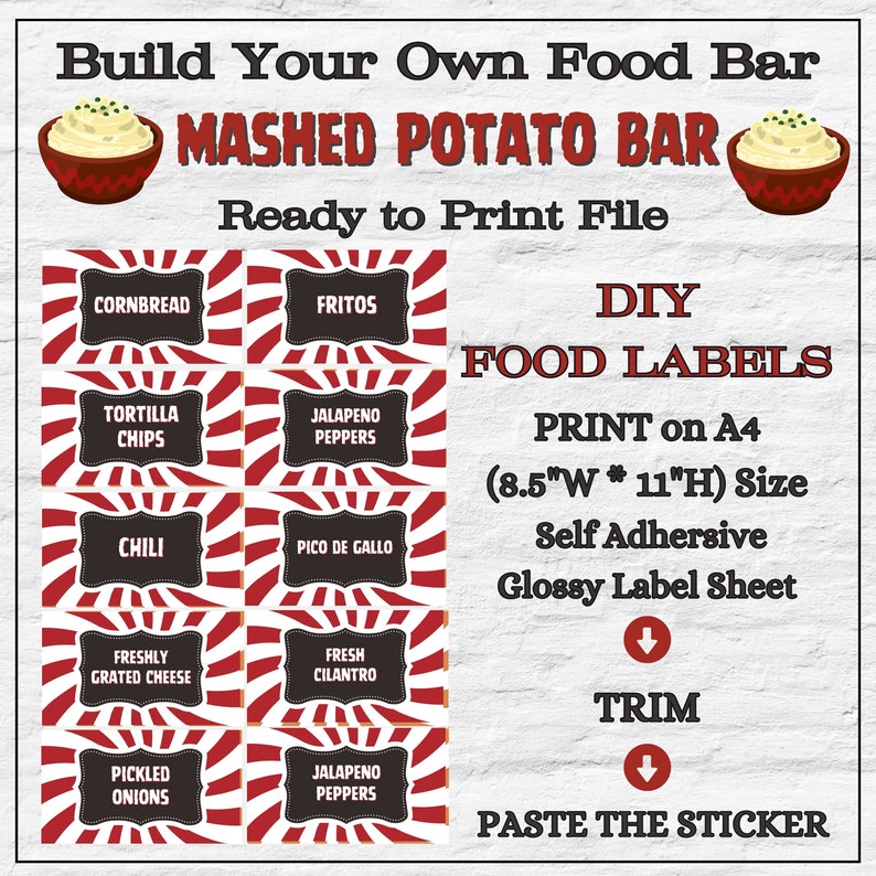 Build Your Own Mashed Potato Bar Sign | Buffet Sign Set With Food Tent ...