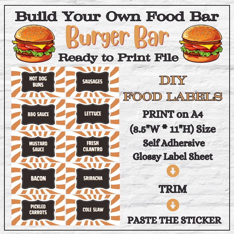 Build Your Own Burger Food Bar Buffet Sign Buffet Cards Personalized ...