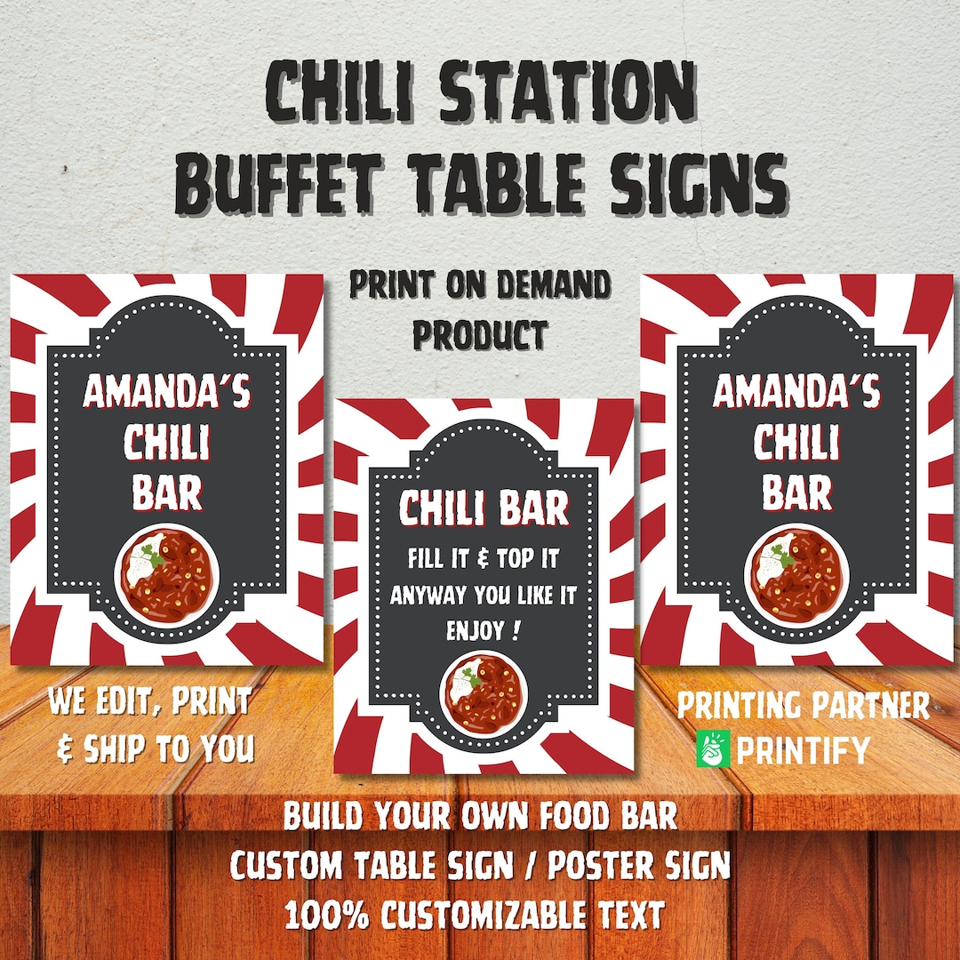 Build Your Own CHILI Bar, Food Bar Poster Sign, Chili Station, Custom ...