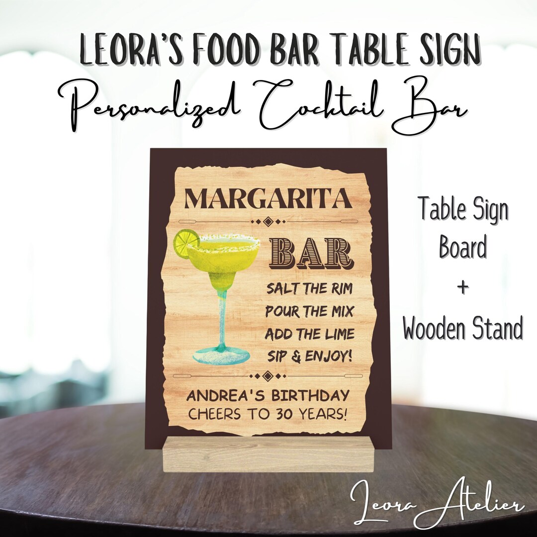 MARGARITA Bar Table Sign, Board Sign + Wooden Stand, Drink Station ...