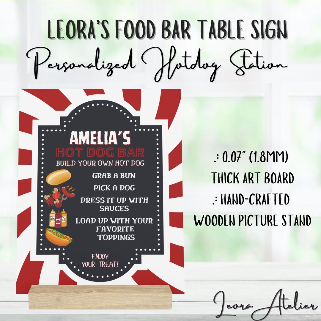 HOT DOG Bar Buffet Table Sign, Personalized Hot Dog Station Sign, Party ...