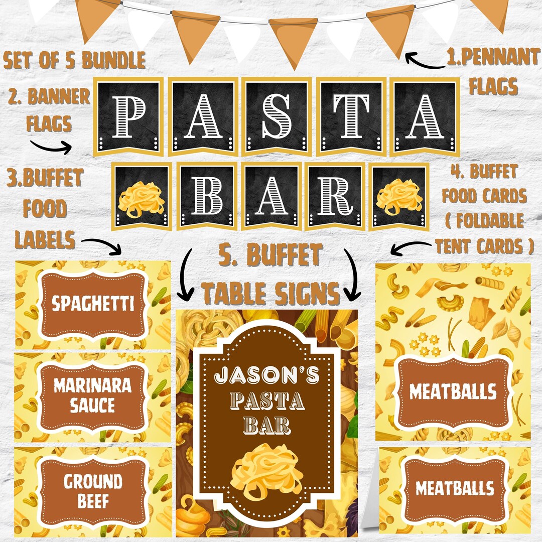 Build Your Own PASTA Food Bar Buffet Sign + Buffet Cards + Personalized ...