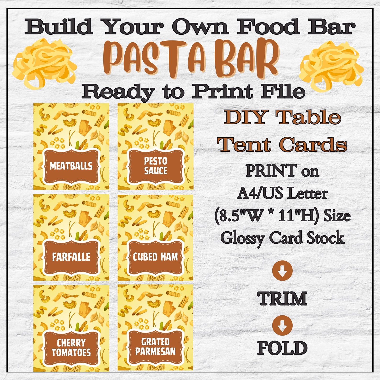 Build Your Own Pasta Bar Sign Set | Pasta Buffet Sign, Food Tent Cards ...