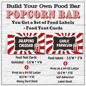 Build Your Own POPCORN Bar, Food Bar Buffet Sign + Buffet Cards ...