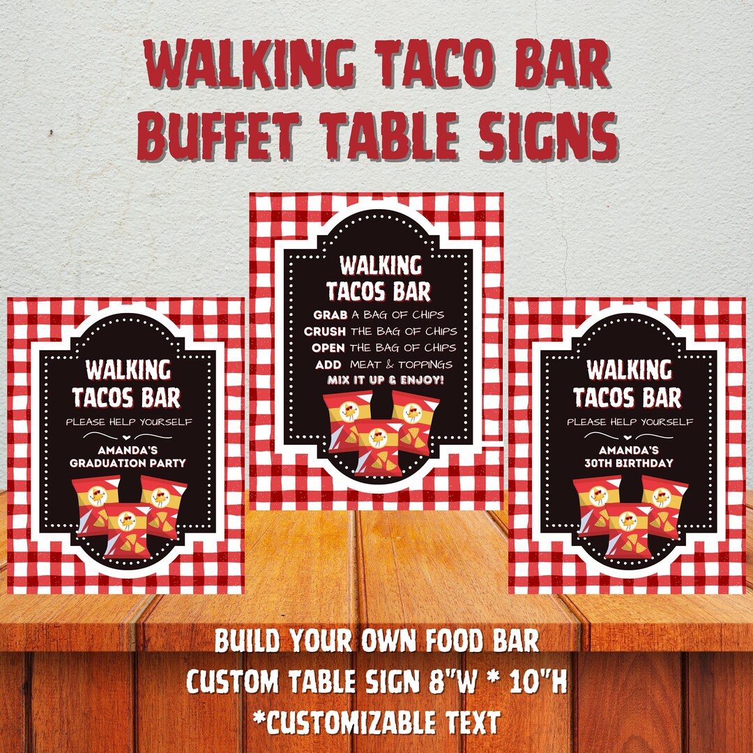 Walking Taco Bar Buffet Table Sign, Walking Taco Station Sign, Banners ...