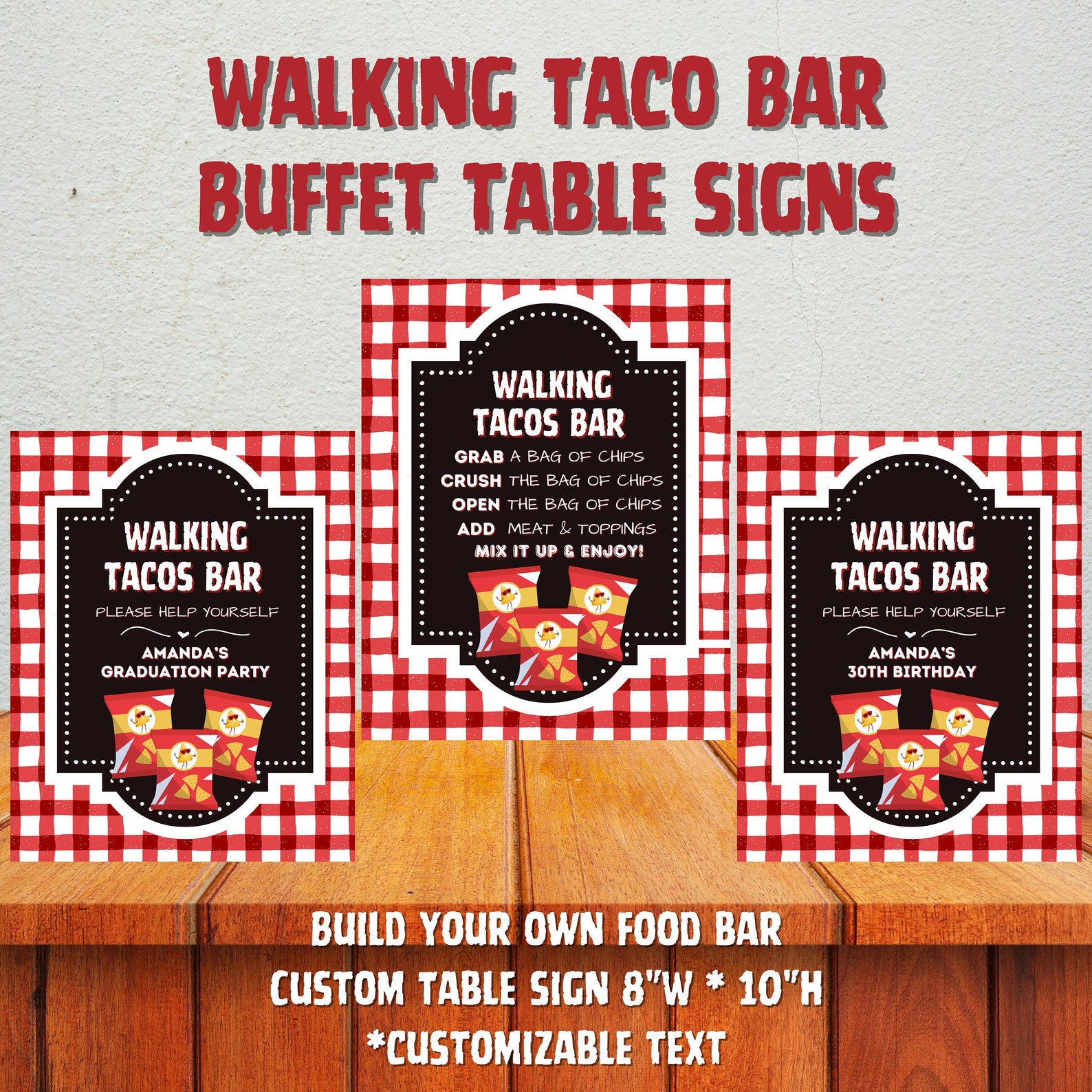 Walking Taco Bar Buffet Table Sign, Walking Taco Station Sign, Banners ...
