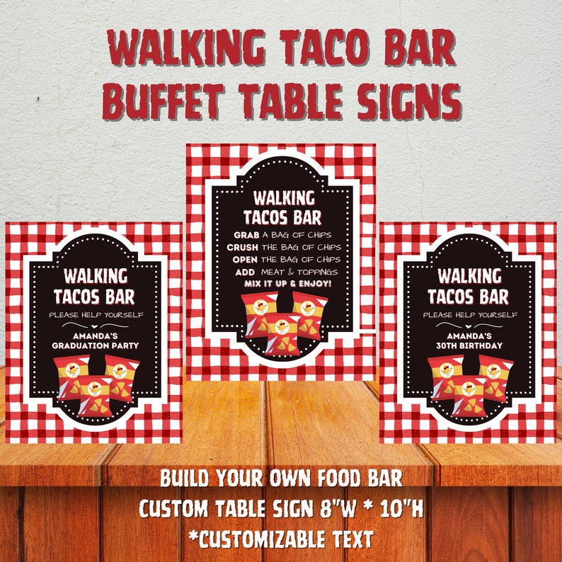 Walking Taco Bar Buffet Table Sign, Walking Taco Station Sign, Banners ...