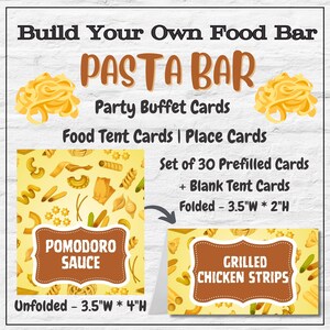 Build Your Own PASTA Food Bar Buffet Sign + Buffet Cards + Personalized ...