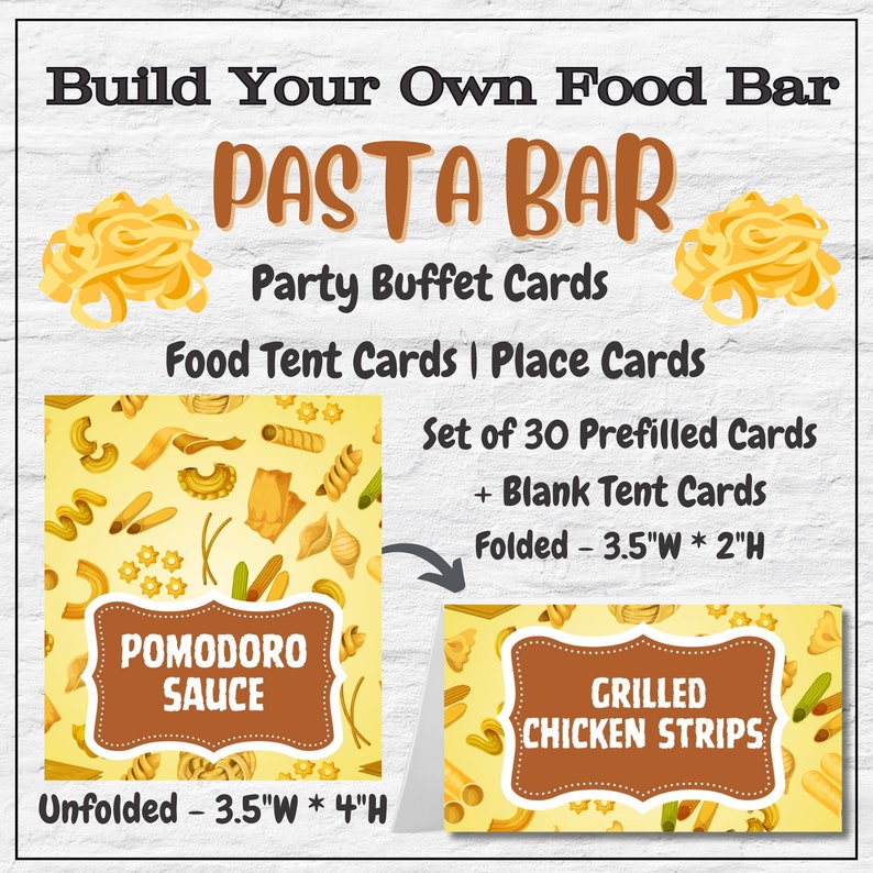 Build Your Own Pasta Bar Sign Set | Pasta Buffet Sign, Food Tent Cards ...