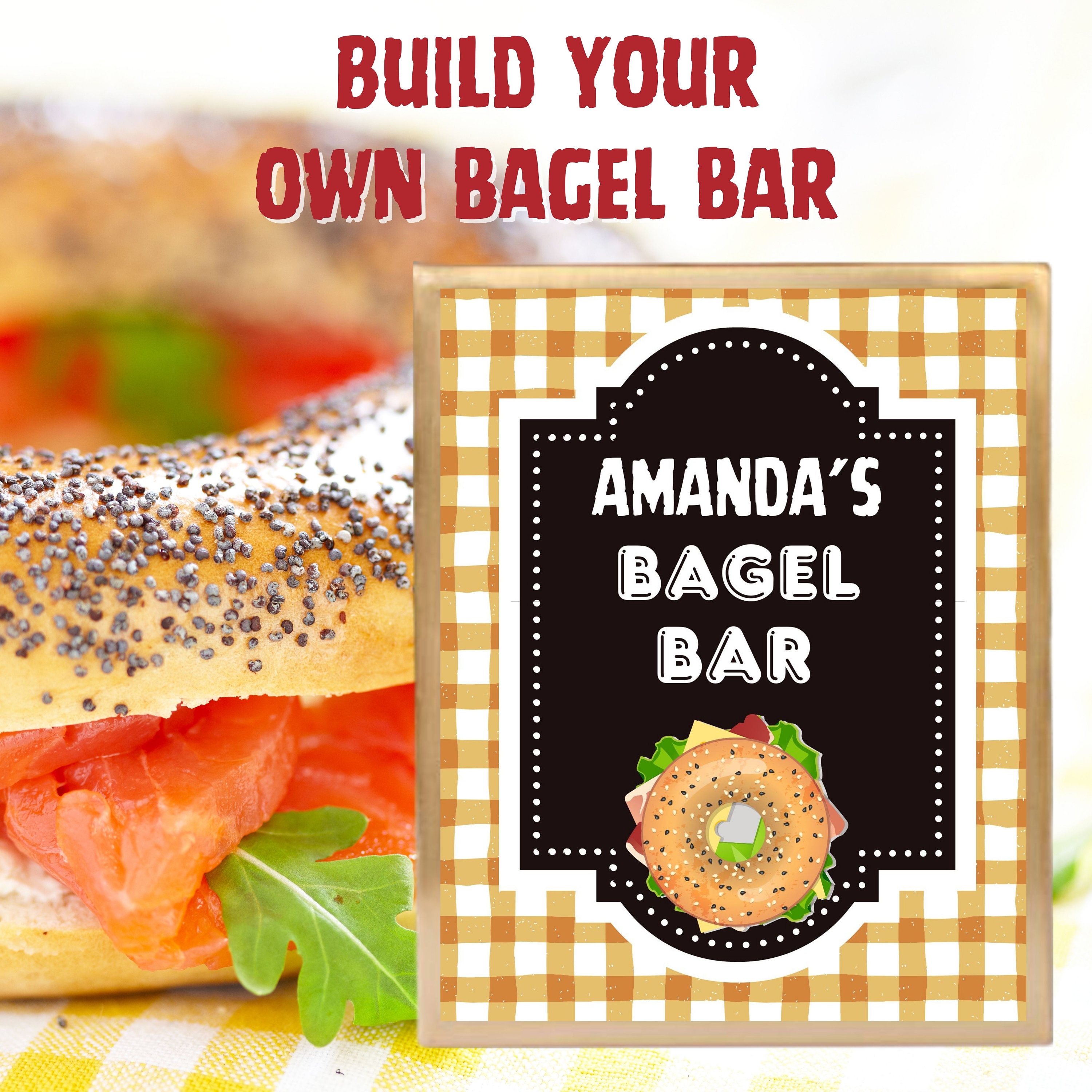 BAGEL Food Bar Buffet Table Sign Template, Personalized to Any Name ...