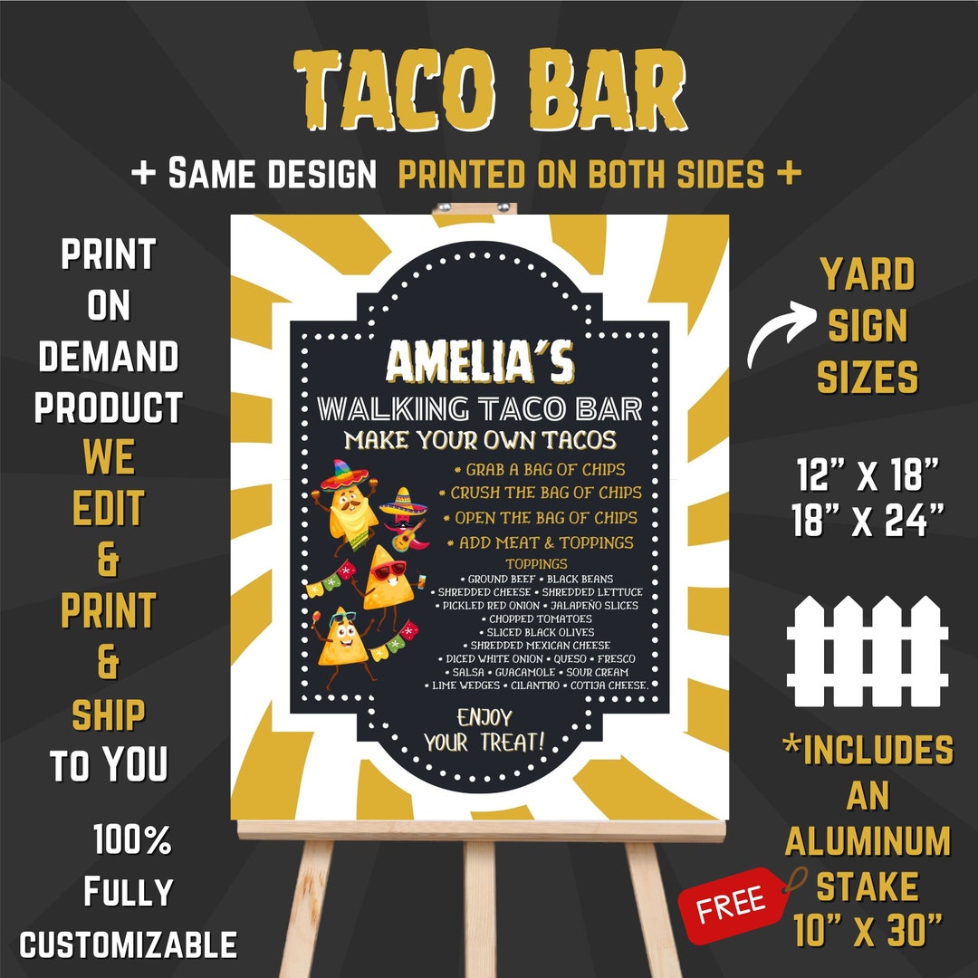 Build Your Own Taco Bar, Food Bar YARD SIGN, Taco Station, Custom Yard ...