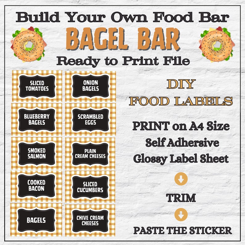 Build Your Own BAGEL Food Bar Buffet Sign + Buffet Cards + Personalized ...