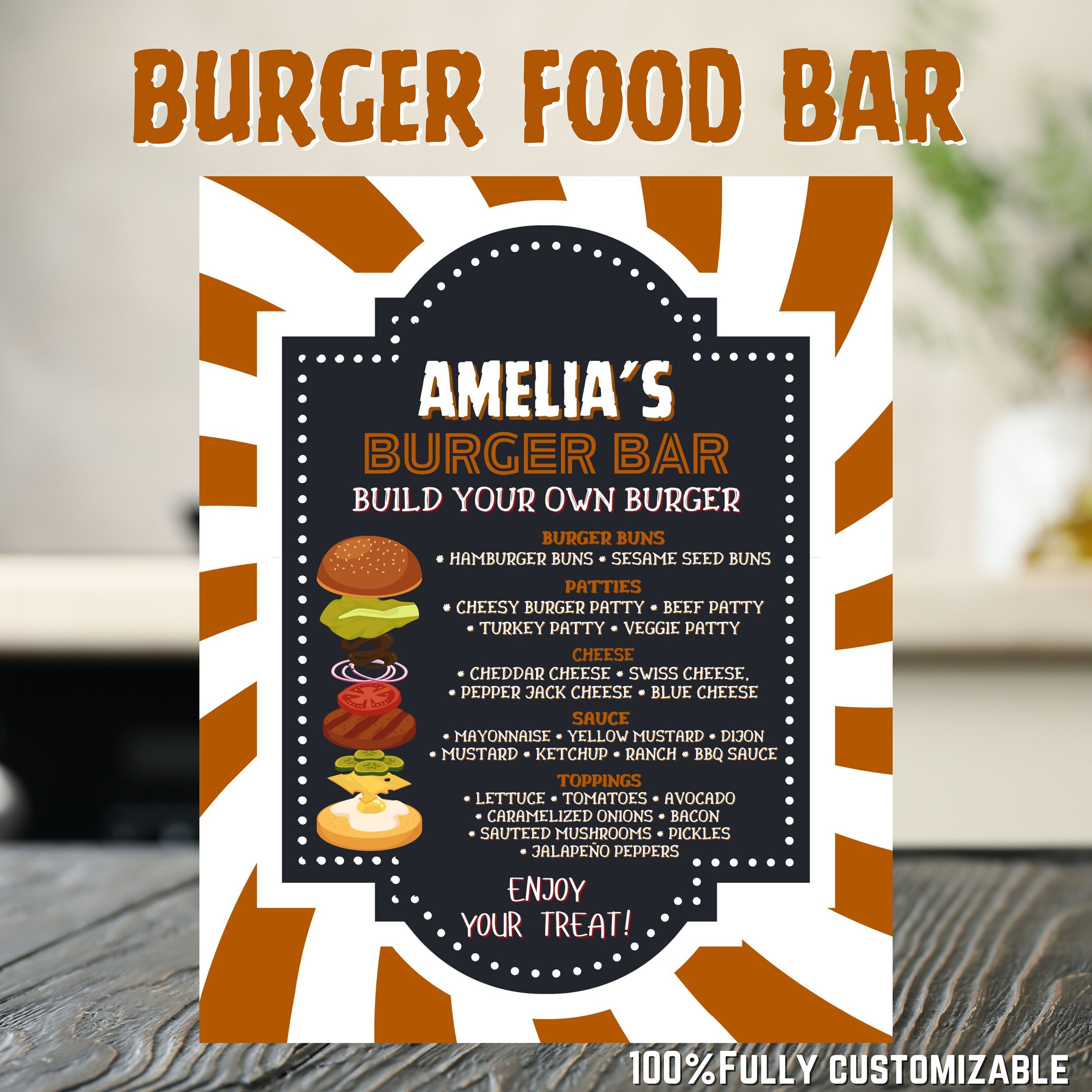 Build Your Own BURGER Bar, Food Bar Poster Signs, Burger Station ...