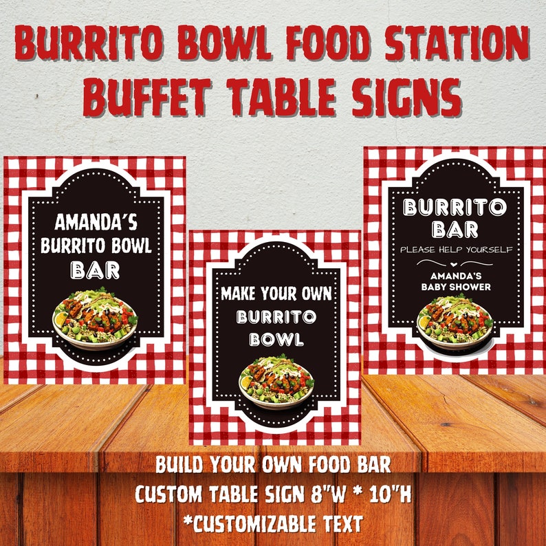 Burrito Bowl Food Bar Buffet Table Sign, Burrito Food Station Sign ...