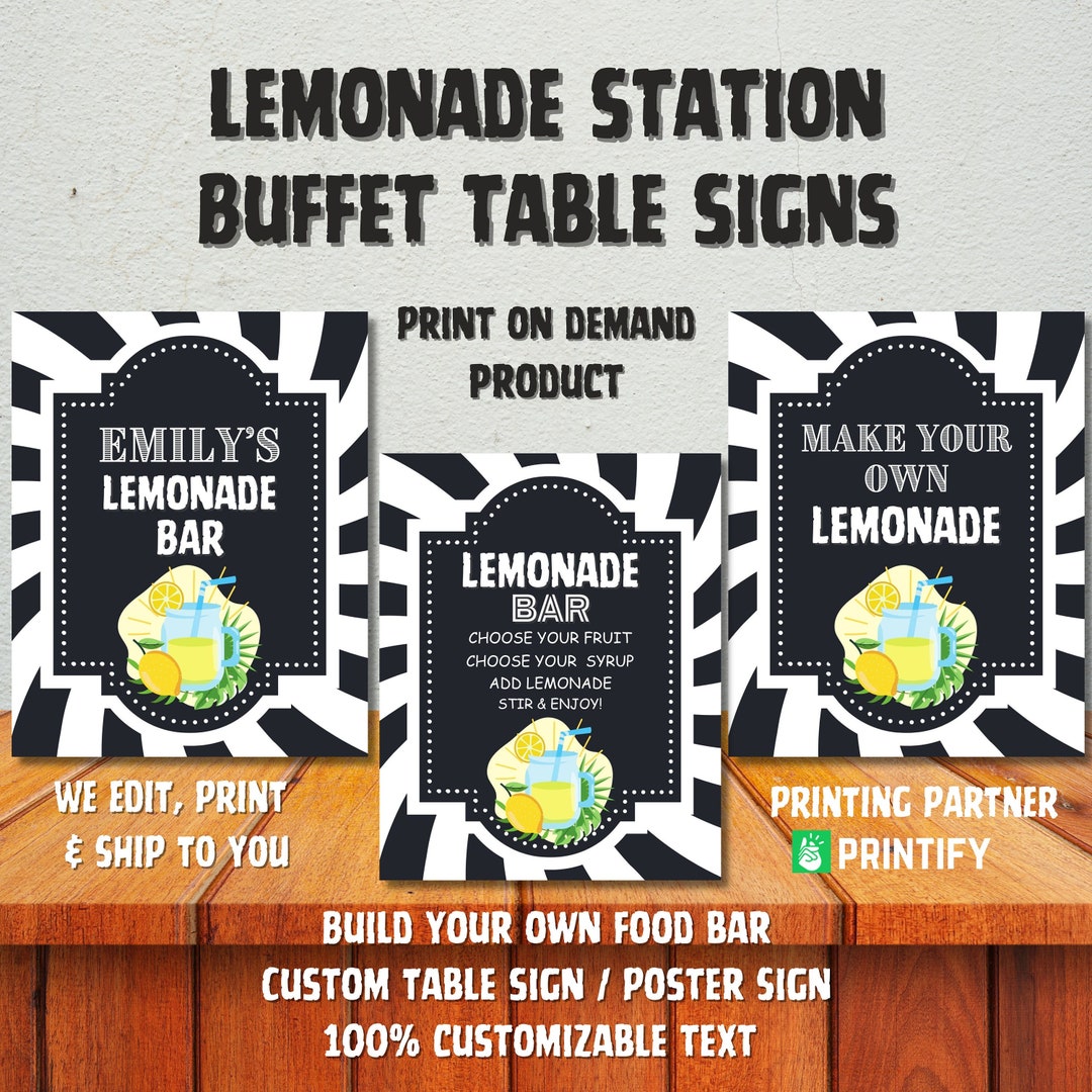 Build Your Own Lemonade Bar, Food Bar Poster Signs, Cocktail Station ...