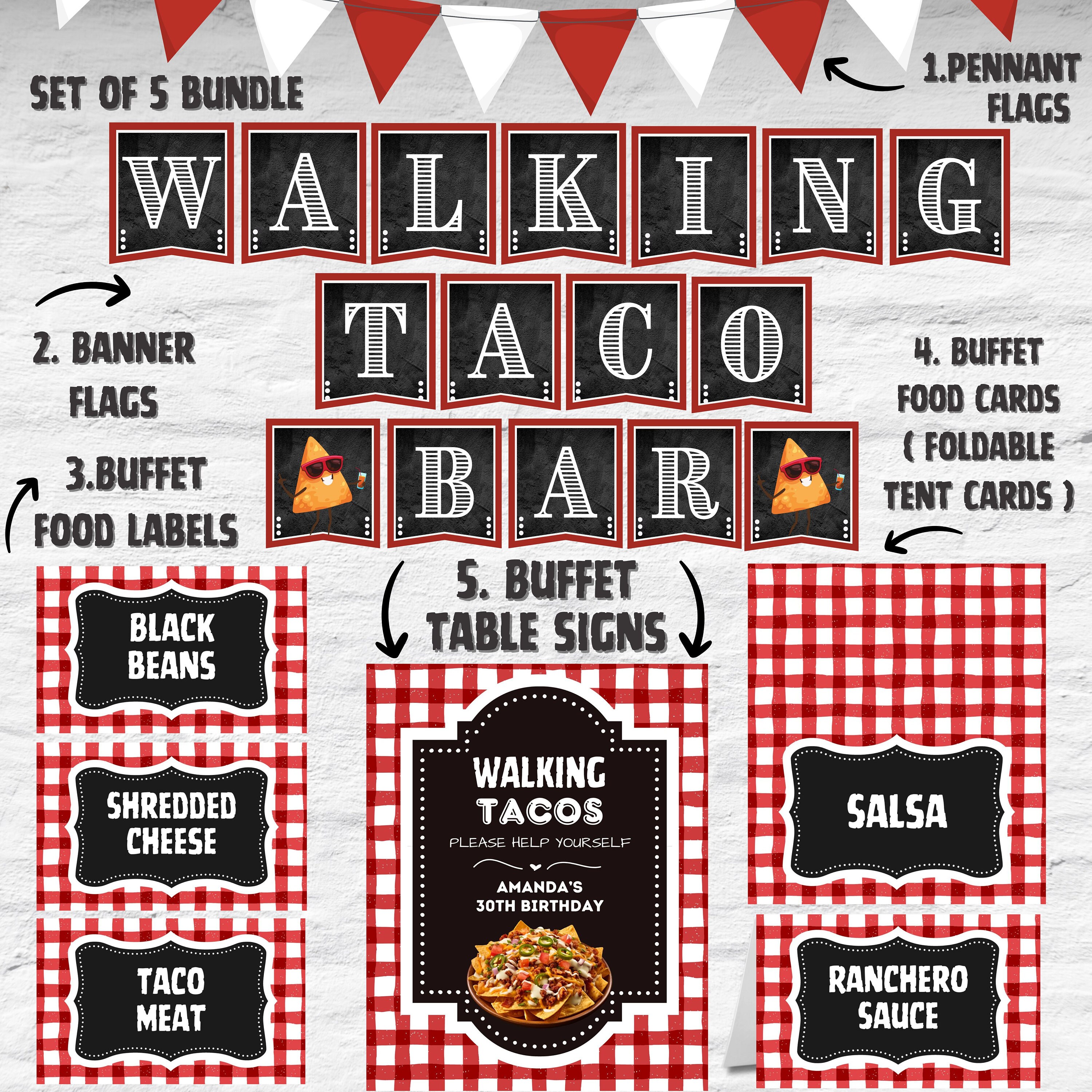 Build Your Own Walking Taco Bar Buffet Sign + Buffet Cards ...