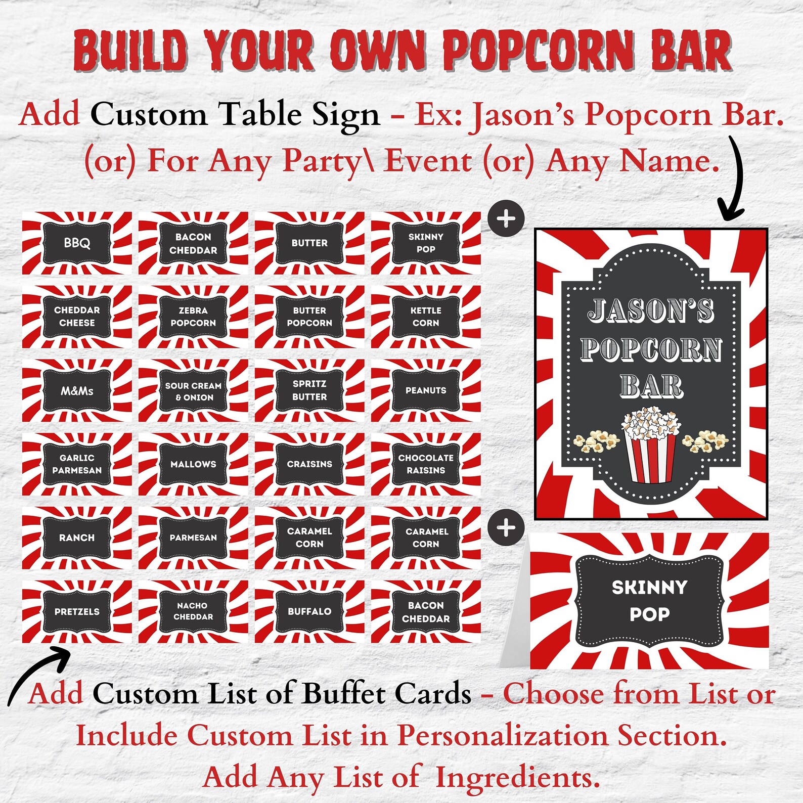Build Your Own POPCORN Station | Buffet Cards, Buffet Signs ...