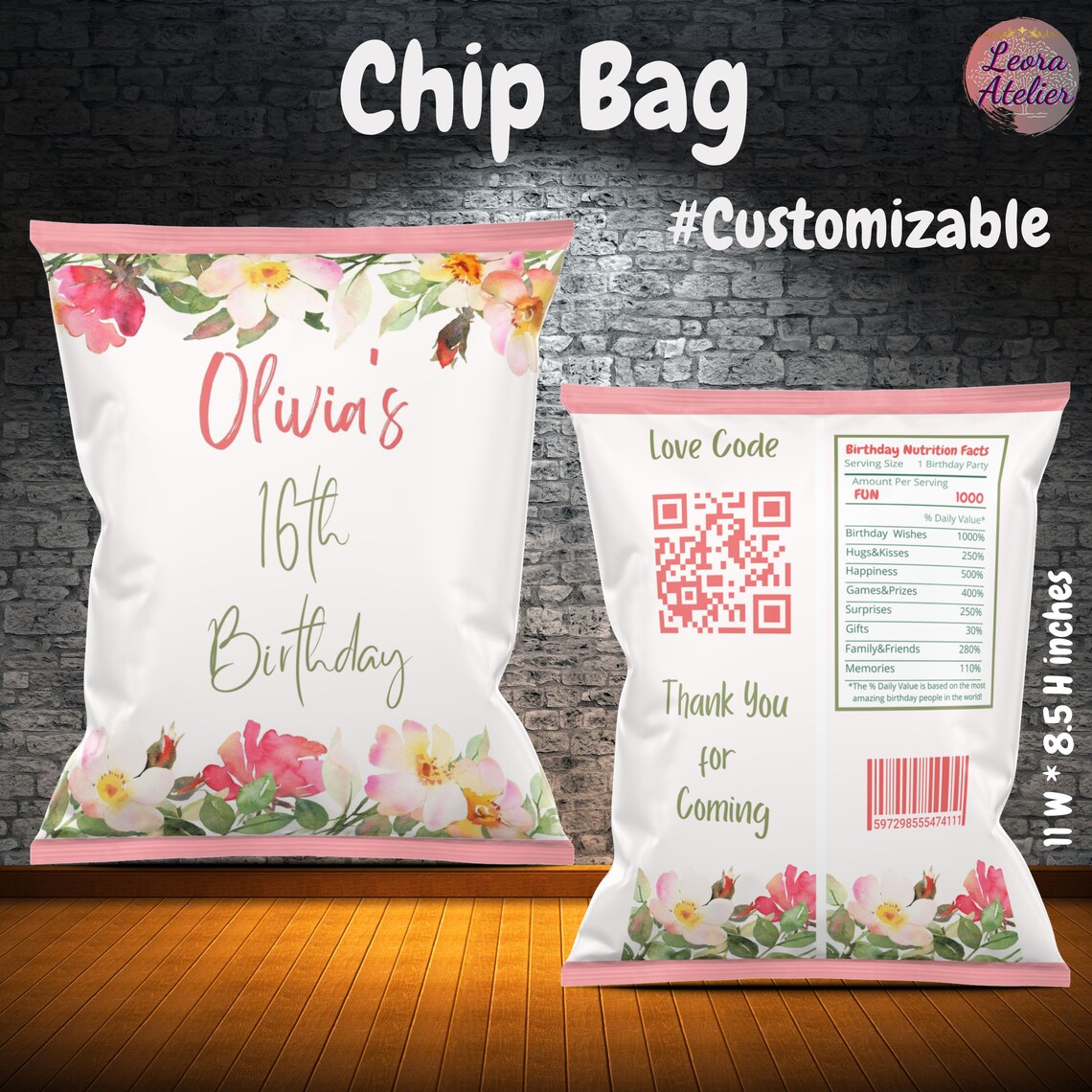 PINK FLORAL Chip Pouch Candy Bag Editable Any Event Chip - Etsy