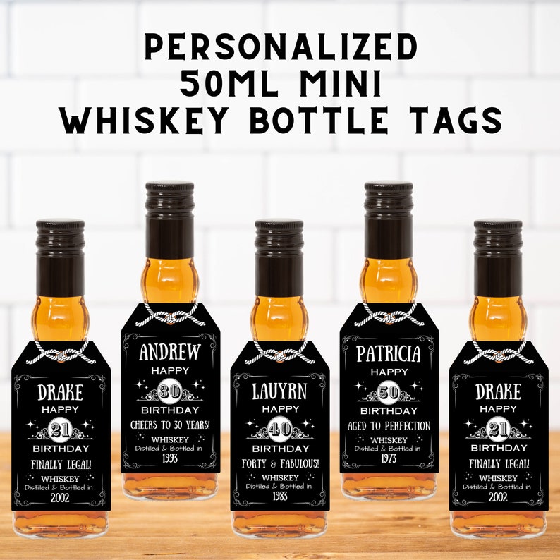Printable Custom Mini Whiskey Bottle Hang Gift TAG Fits Mini - Etsy