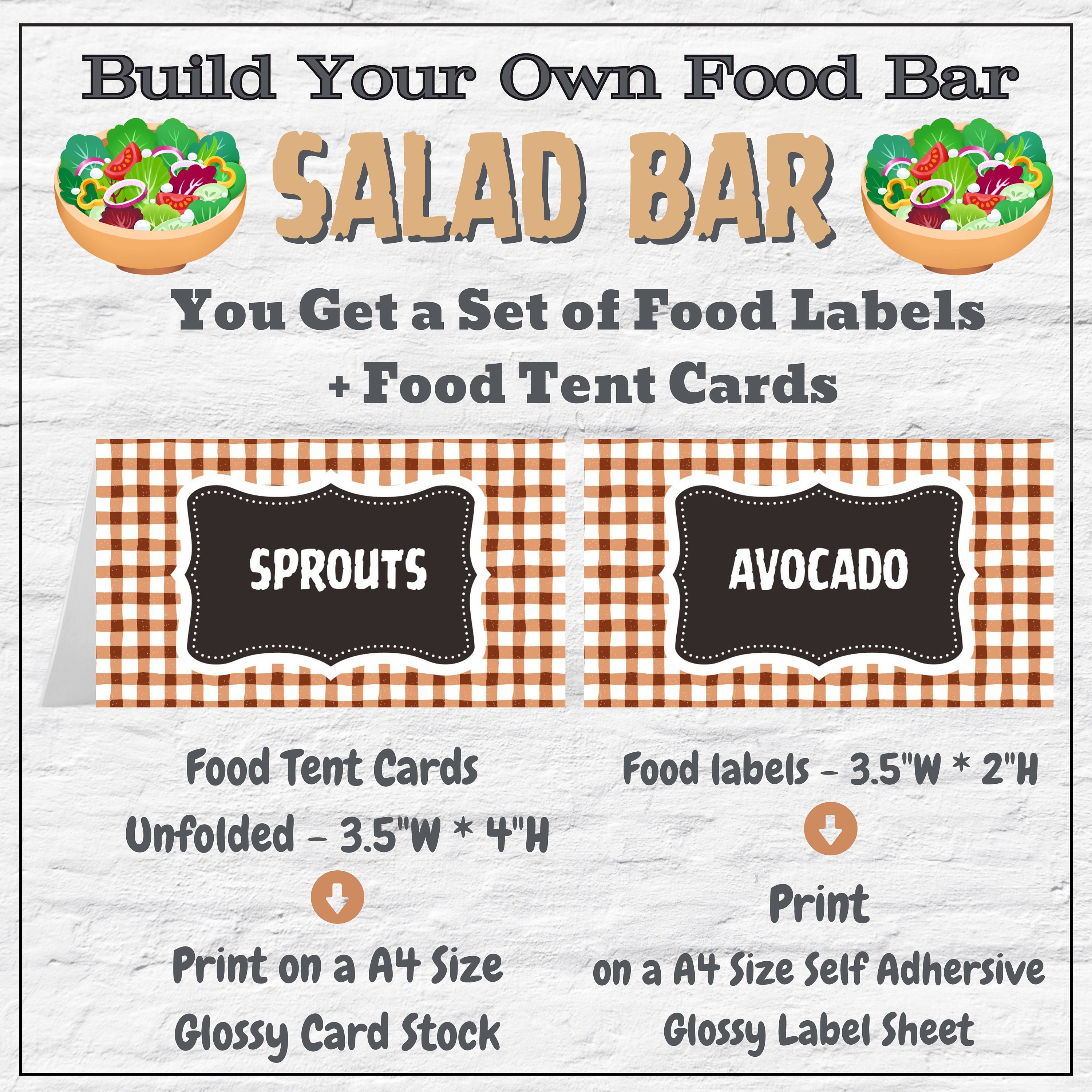 Build Your Own SALAD Food Bar Buffet Sign + Buffet Cards + Personalized ...