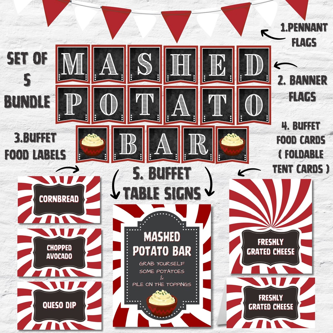 Build Your Own Mashed Potato Bar, Food Bar Buffet Sign + Buffet Cards ...