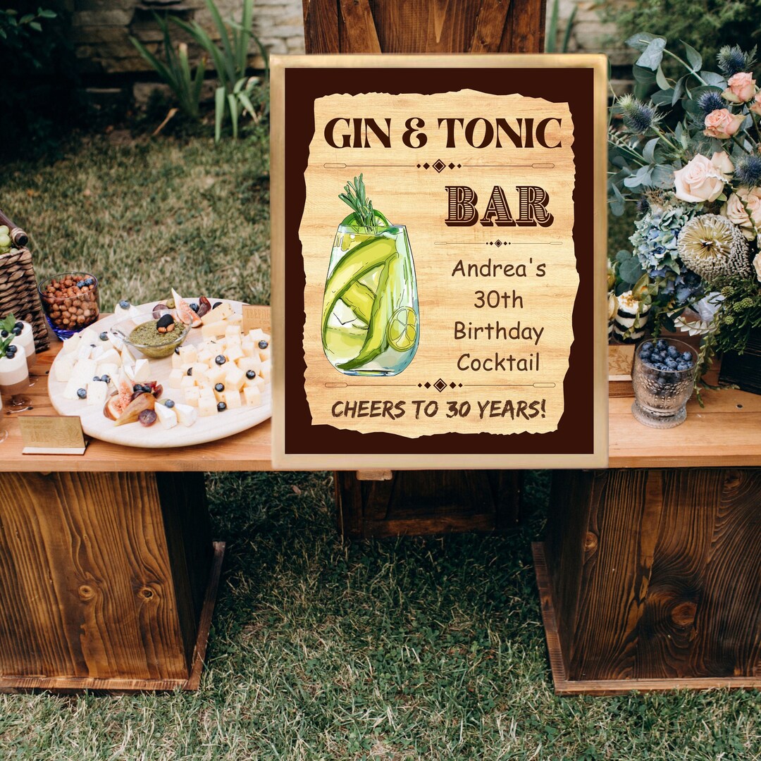GIN & TONIC Bar Table Sign Recipe Card, Signature Drink, Diy COCKTAIL ...