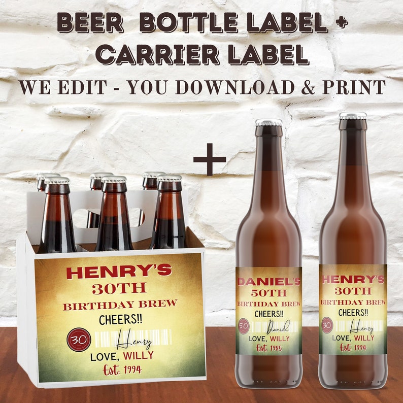 We Edit You Print, Printable Custom BEER Bottle Label 12oz Bottle Carrier Label, Cheers and ...