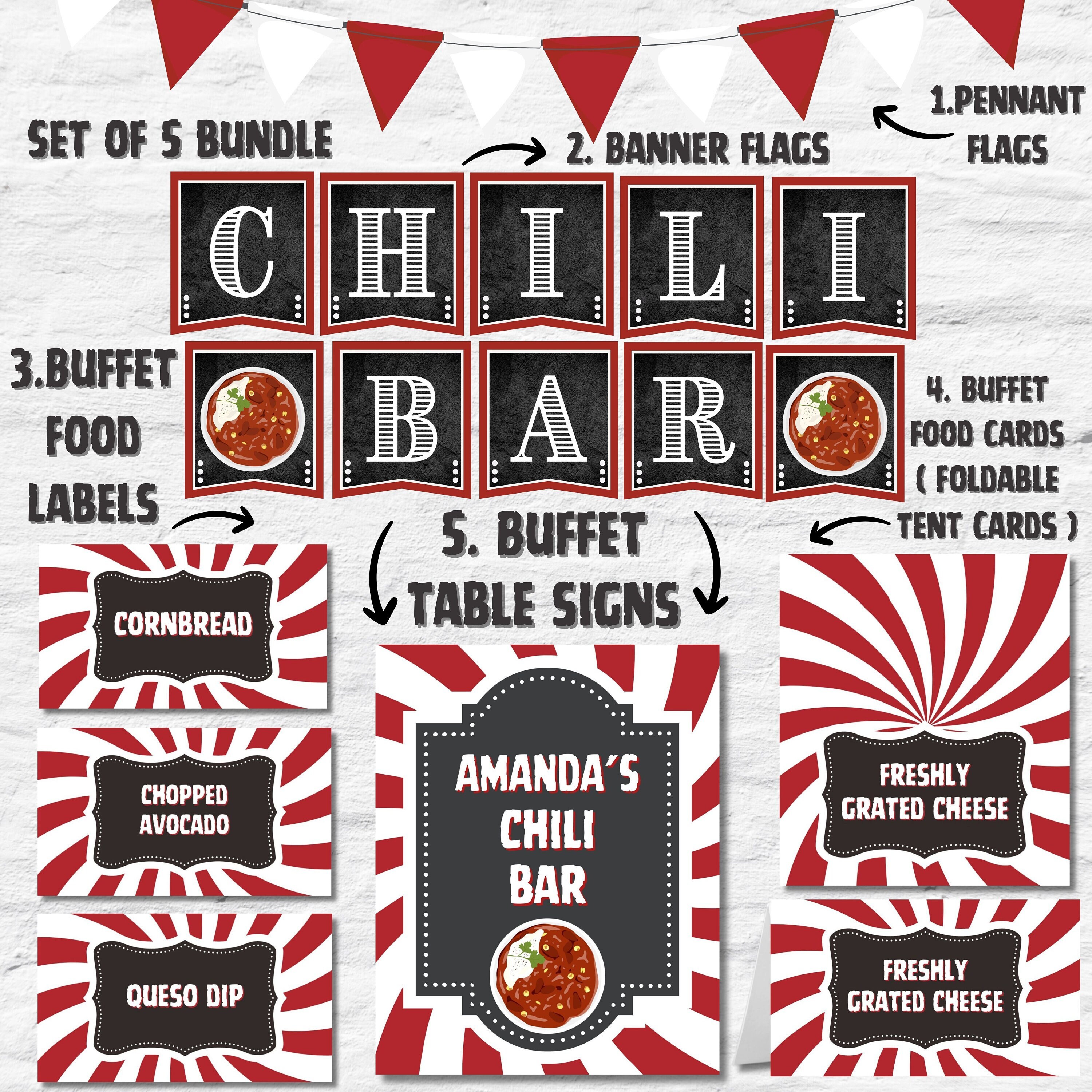 Build Your Own CHILI Food Bar Buffet Sign Buffet Cards Personalized ...