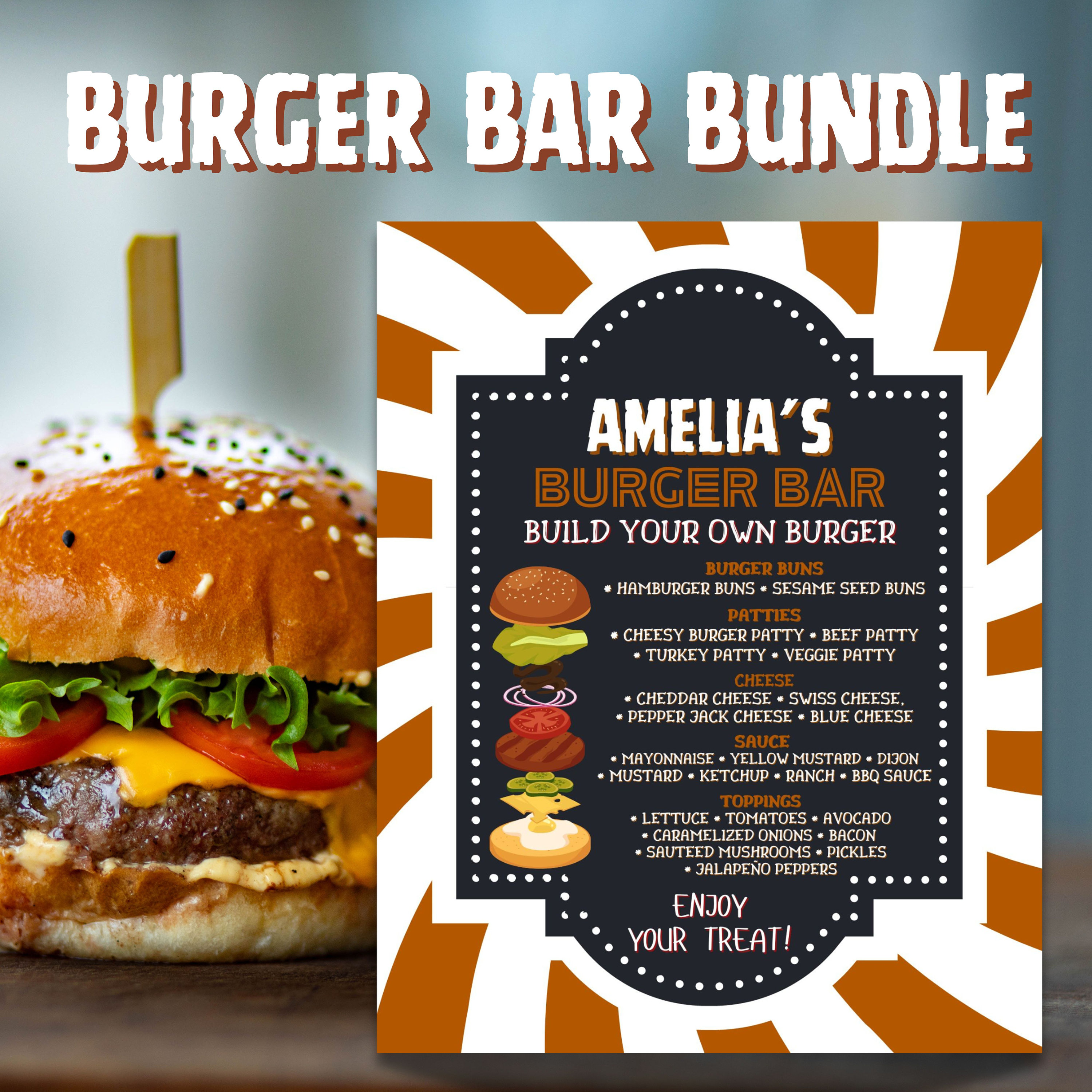Build Your Own BURGER Bar, Food Bar Poster Signs, Burger Station ...