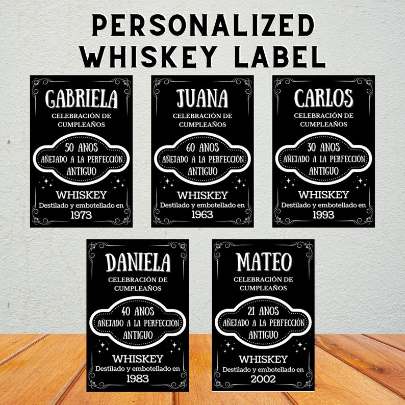 Printable Custom Mini Whiskey Bottle 50ML Label, Spanish Birthday ...