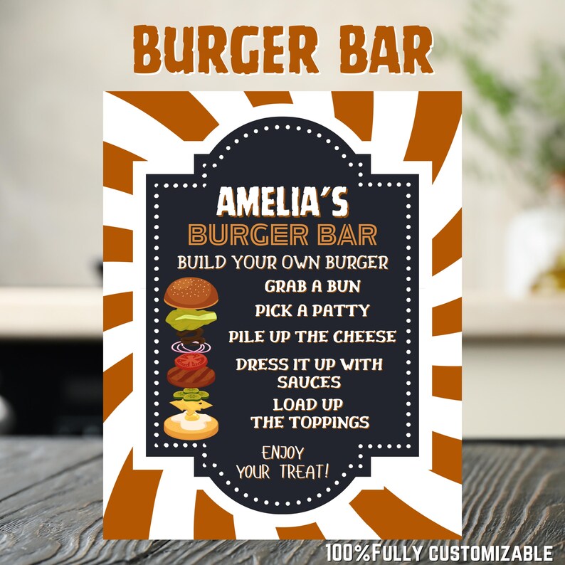 Build Your Own Burger Bar | Food Bar Poster Sign, Burger Station Sign ...