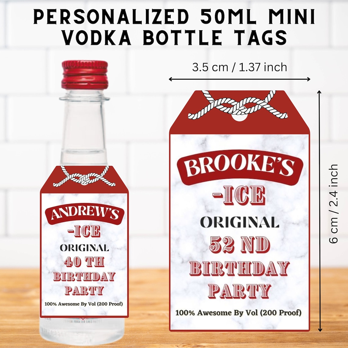 Printable Custom Mini Vodka Bottle TAGS, Fits Mini Vodka Bottle Size ...