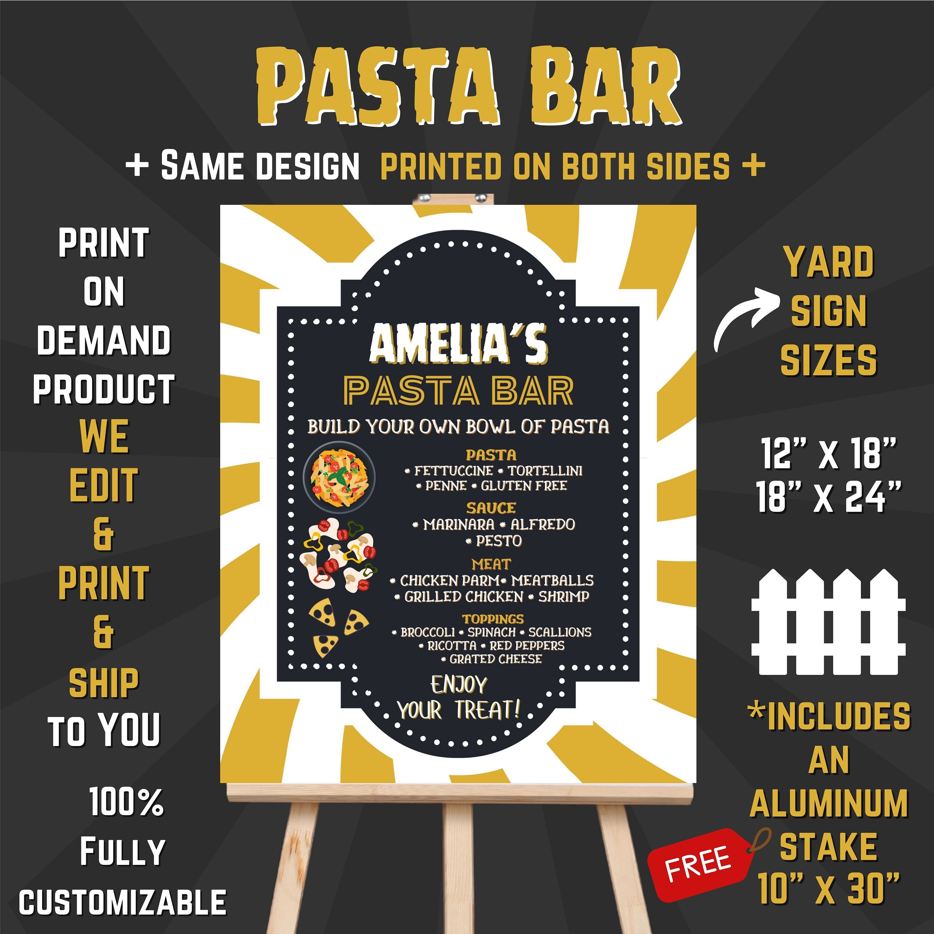 Build Your Own Pasta Bar, Food Bar YARD SIGN, Pasta Station, Custom ...